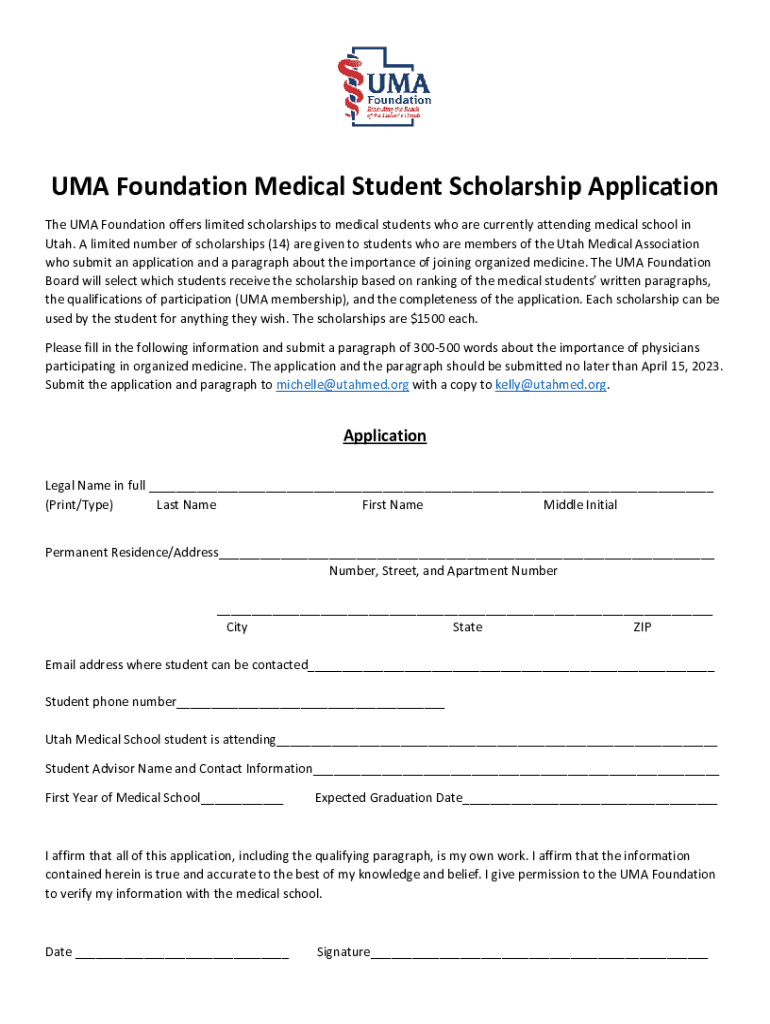 Fillable Online UMA Foundation Medical Student Scholarship Application Fax Email Print - pdfFiller