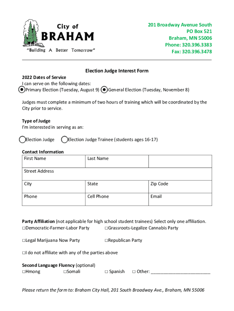 Fillable Online Election Judge Interest Form Fax Email Print - pdfFiller