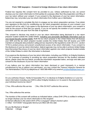 Fillable Online Consent to foreign disclosure of tax return information ...