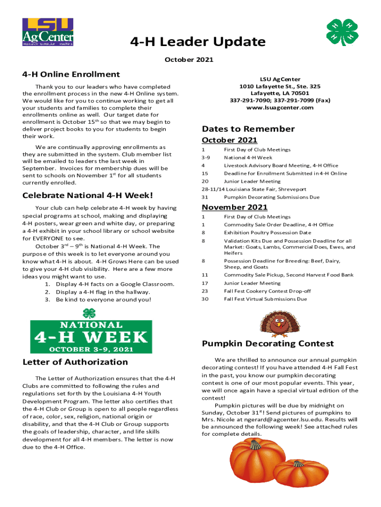 Fillable Online What's on your plate? Letter of Authorization 4-H ...