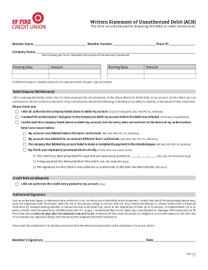 Fillable Online Written Statement of Unauthorized Debit (ACH) Form Fax ...