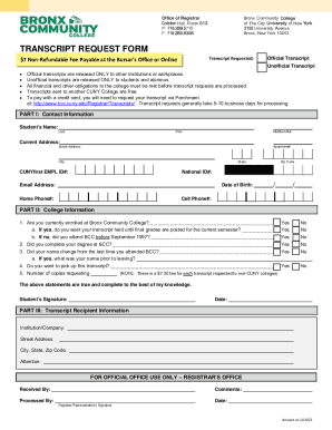 Fillable Online TRANSCRIPT REQUEST FORM - Bronx Community College Fax ...