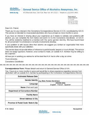 Fillable Online Corrections Correspondence Service Insider Request Form ...