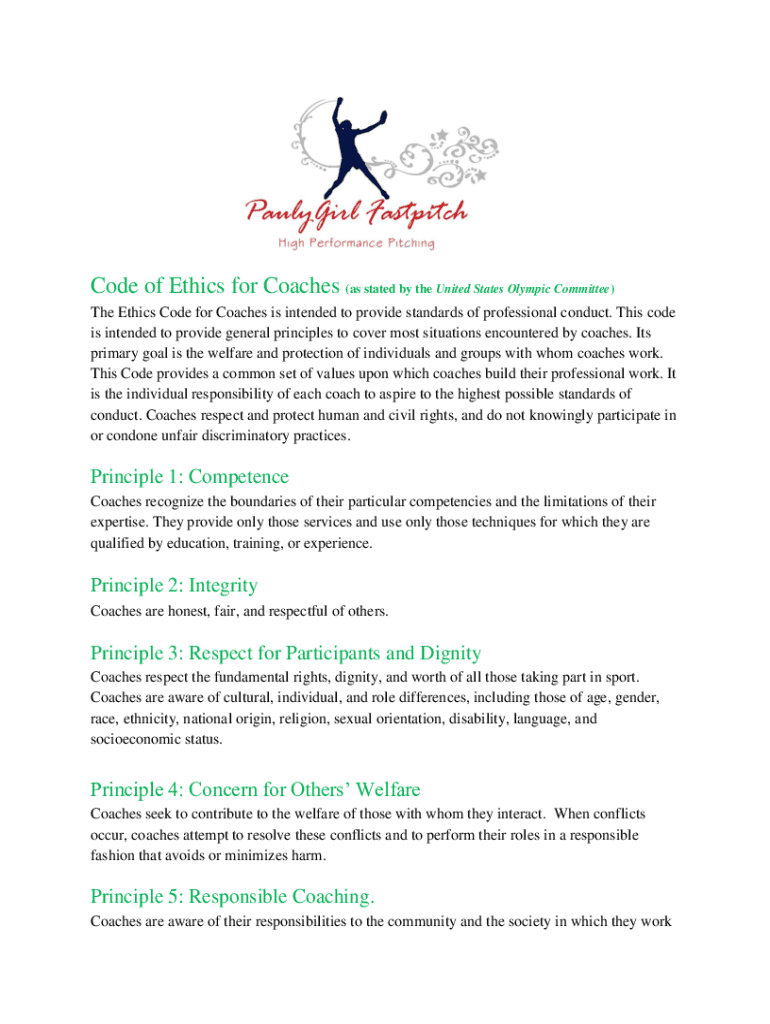 Fillable Online Coaches' Code of Ethics, Standards and Conduct Fax ...