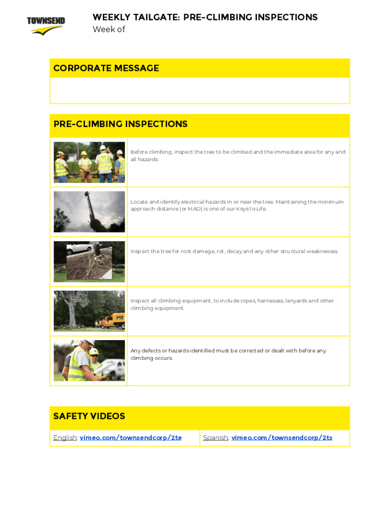 Fillable Online WEEKLY TAILGATE: PRE-CLIMBING INSPECTIONS Fax Email ...