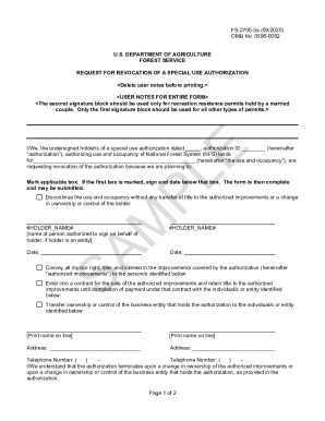 Fillable Online FS-2700-3a REQUEST FOR REVOCATION OF A SPECIAL USE ...