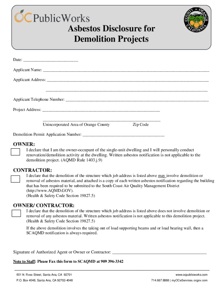 Fillable Online Asbestos Renovation/Demolition Notification Form Fax ...