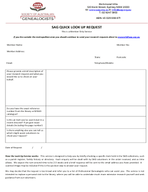 Fillable Online SAG QUICK LOOK UP REQUEST Fax Email Print - pdfFiller