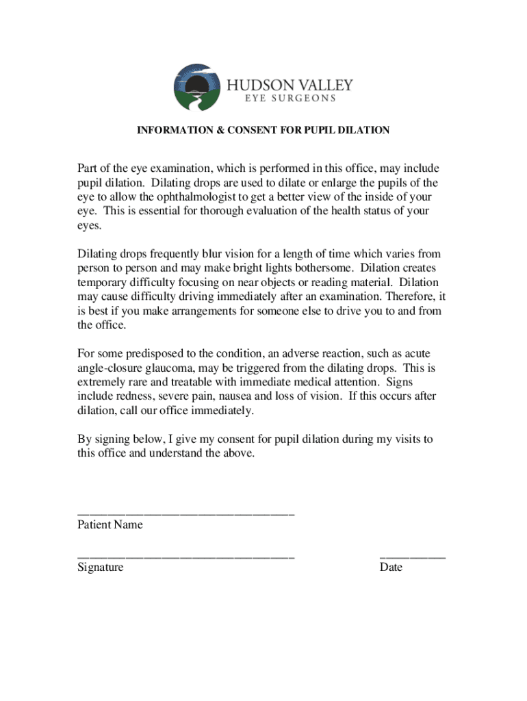Fillable Online information & consent for pupil dilation Fax Email ...
