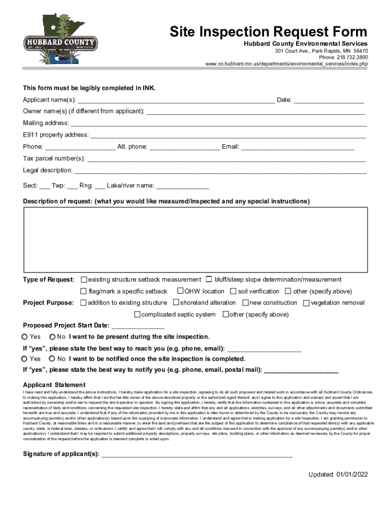 Fillable Online Site Inspection Request 01012022 Fax Email Print ...