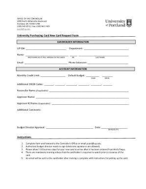 Fillable Online University Purchasing Card New Card Request Form Fax ...