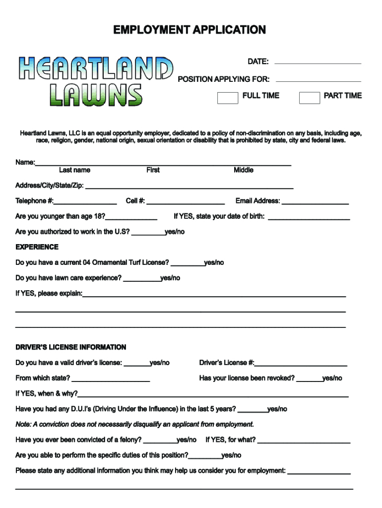 Fillable Online job application heartland lawns Fax Email Print - pdfFiller