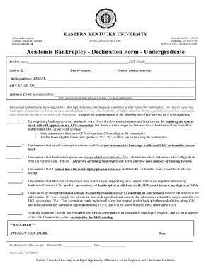 Fillable Online Academic Bankruptcy - Declaration Form - Undergraduate ...