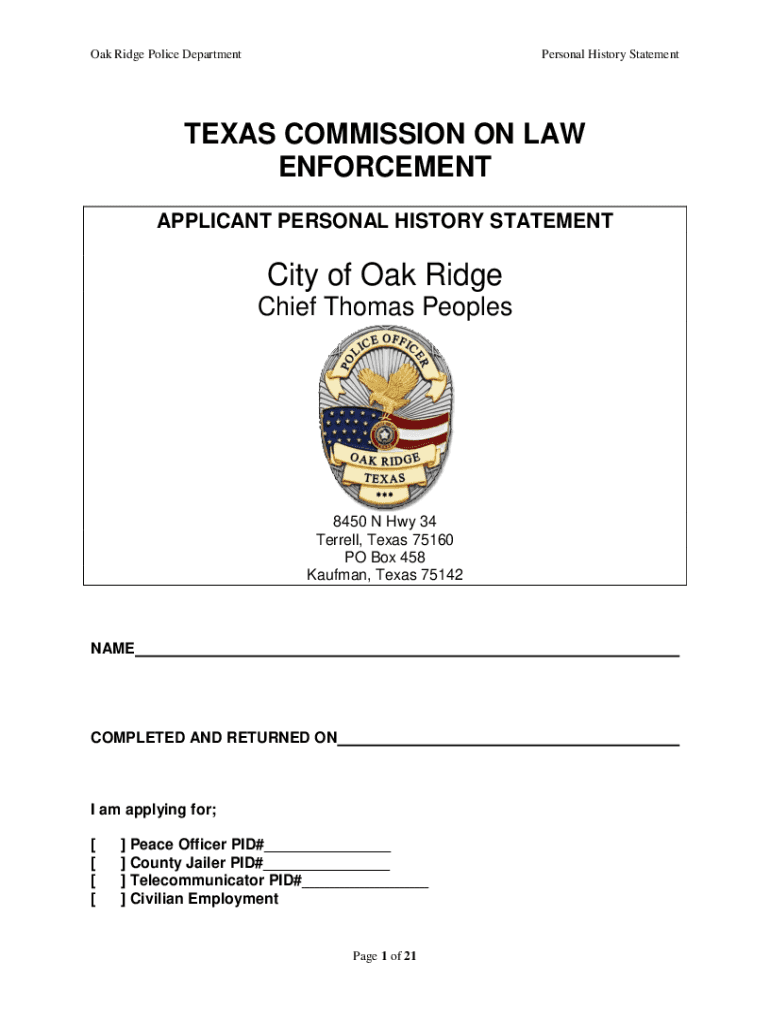 Fillable Online TIER ONE Personal History Statement Fax Email Print - pdfFiller