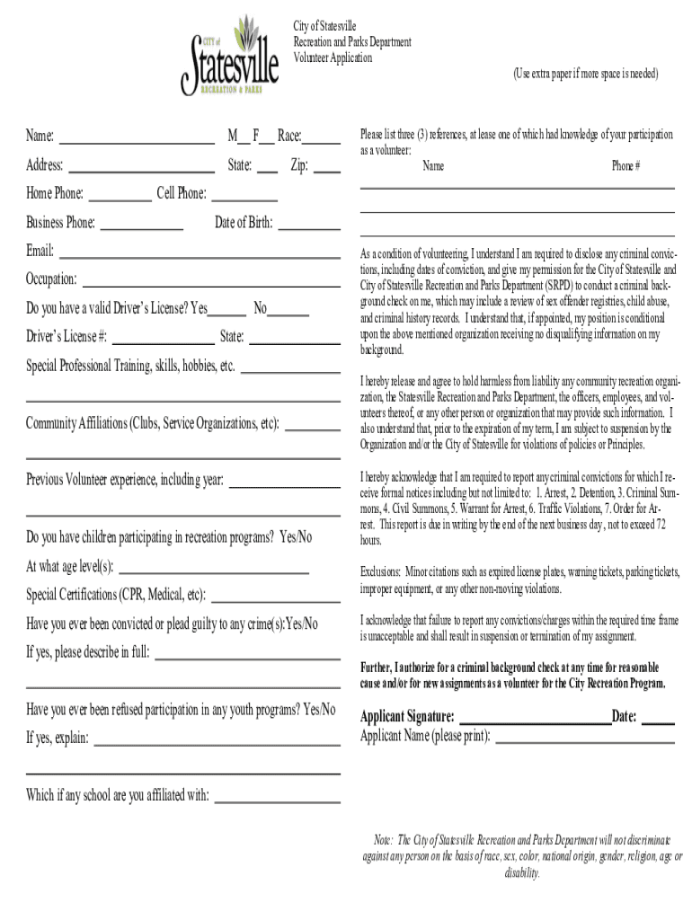 Fillable Online Iredell-Statesville Schools - VOLUNTEER PROFILE FORM ...