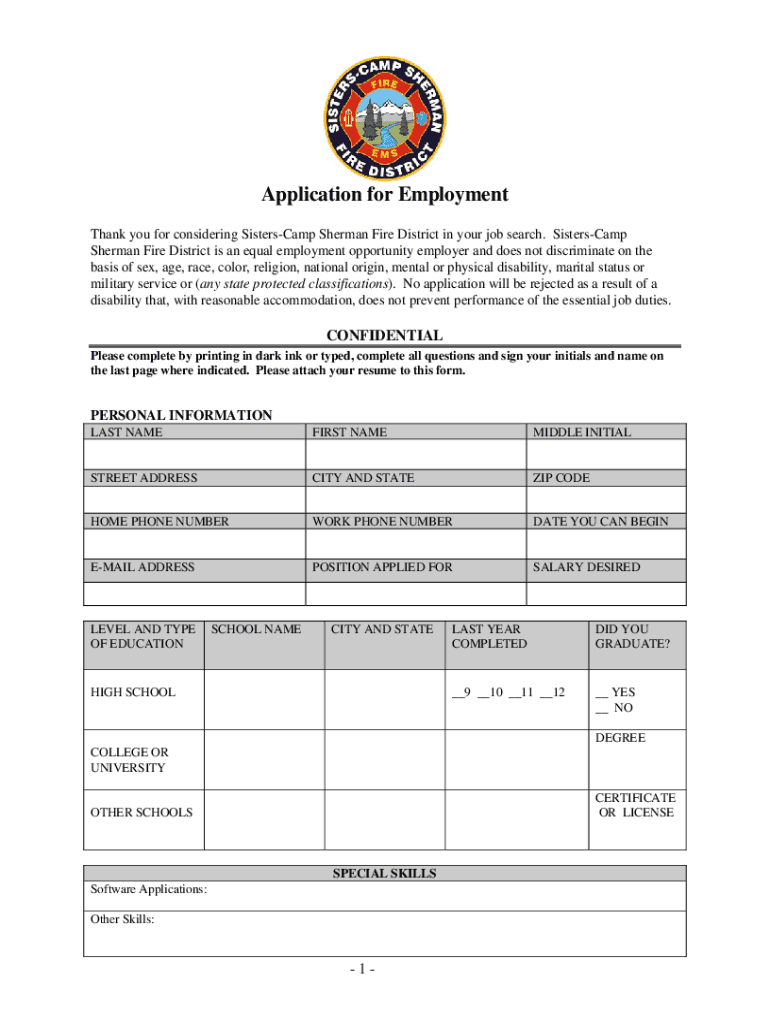 Fillable Online Sisters-Camp Sherman Fire District welcomes first full ...