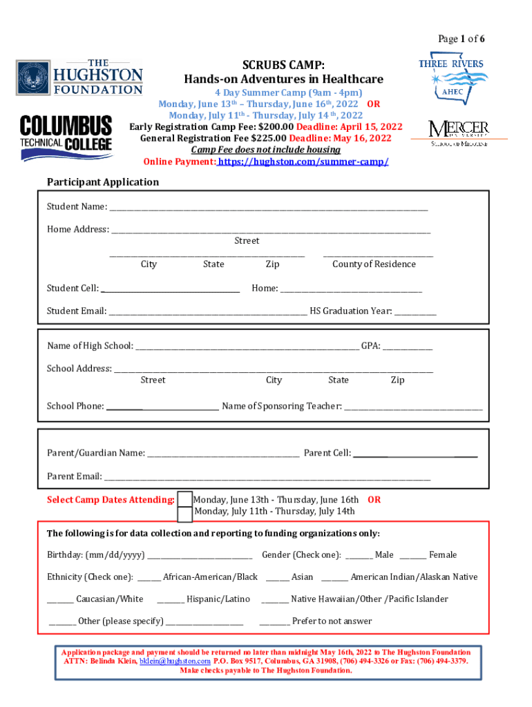 Fillable Online Scrubs Camp Registration - For Students Fax Email Print ...
