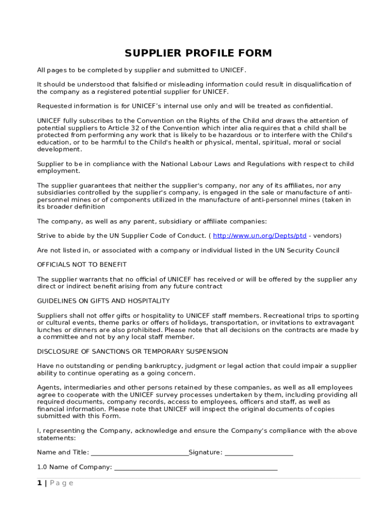 annex 1 supplier profile Doc Template | pdfFiller