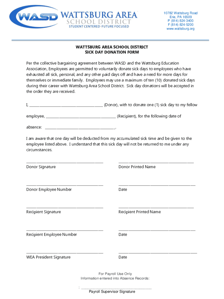 Fillable Online Wattsburg Area School District Foundation Fax Email ...