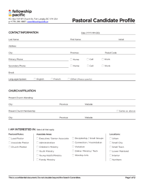 Fillable Online Pastoral Candidate Profile Fax Email Print - pdfFiller