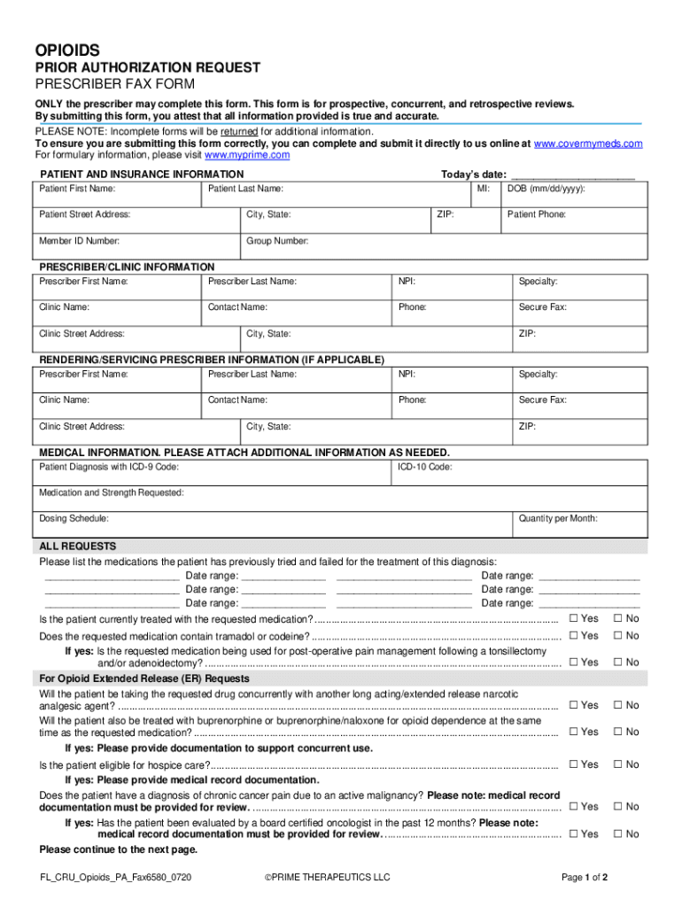 Fillable Online opioid policy - prior authorization request prescriber fax form Fax Email Print ...