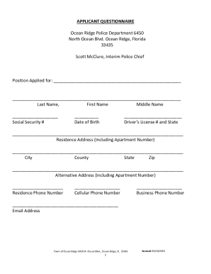 Fillable Online Town of Ocean Ridge Police Department Position ... Fax Email Print - pdfFiller