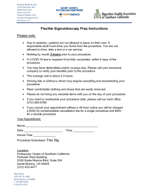 Fillable Online Flexible Sigmoidoscopy Prep Instructions Please note ...