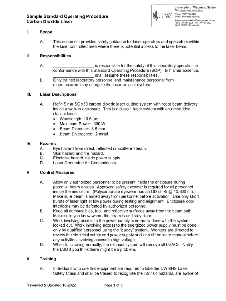 Fillable Online Laser Controlled Area Standard Operating Procedure (SOP ...
