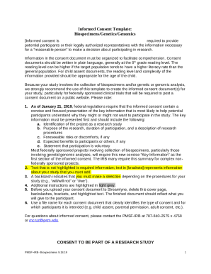 IRB Bio specimen Consent Doc Template | pdfFiller