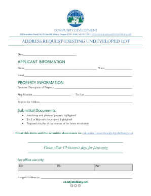 Fillable Online ADDRESS REQUEST-EXISTING UNDEVELOPED LOT Fax Email ...