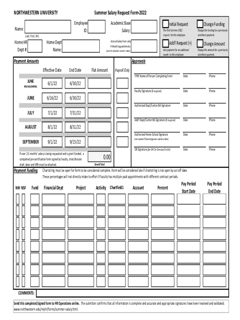 Fillable Online Summer Salary Request Form-2022 - Human Resources Fax ...