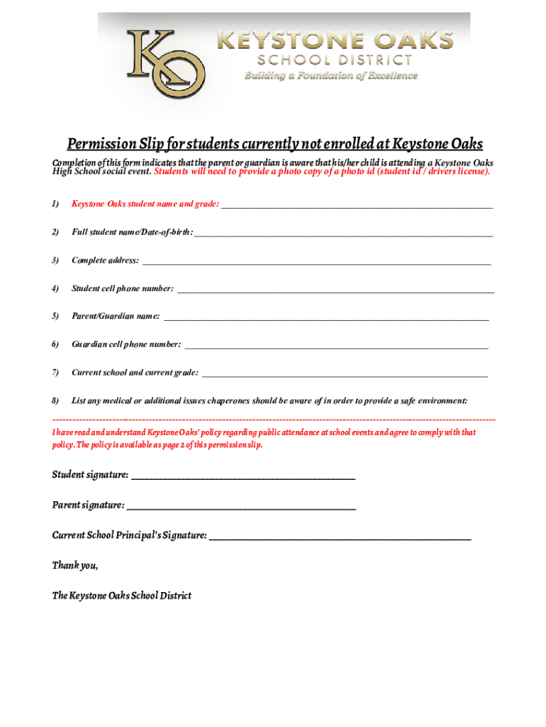 Fillable Online Permission Slip for students currently not enrolled at ...