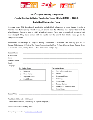 Fillable Online The Standard 8th English Writing CompetitionIndividual ...