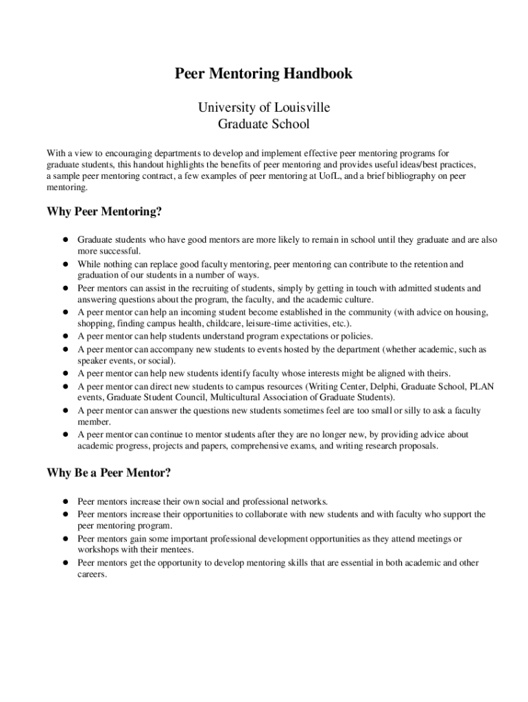 Fillable Online Peer Mentoring Handbook - University of Louisville Graduate School Fax Email ...