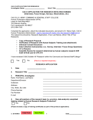 Fillable Online usacac army cac-e application for research involving ...