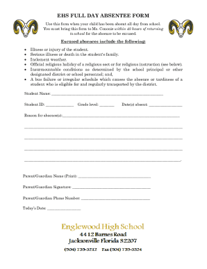 Fillable Online Student Support Services / Electronic Absence Excuse ...