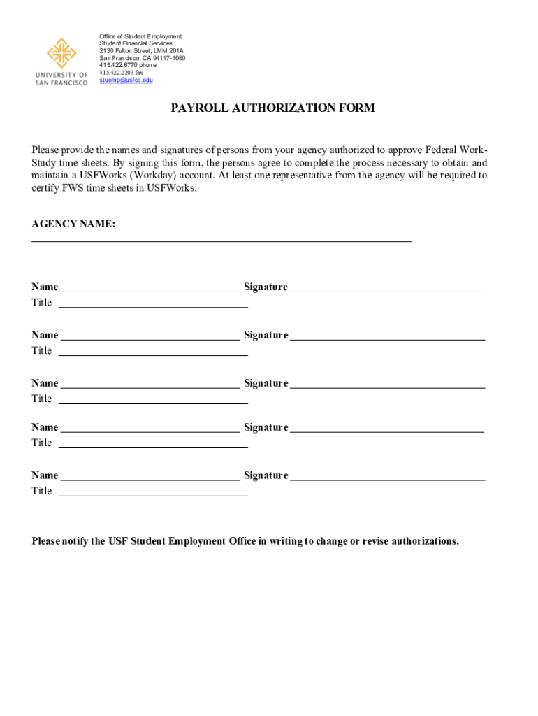 Fillable Online PAYROLL AUTHORIZATION FORM Fax Email Print - pdfFiller