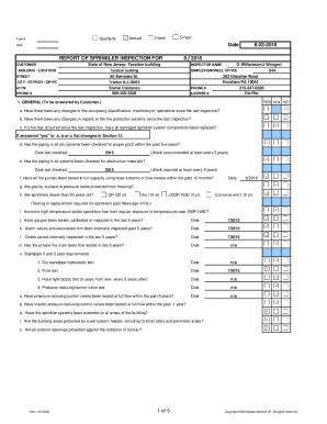 Fillable Online Date 8 REPORT OF SPRINKLER INSPECTION FOR 2018 8 ...