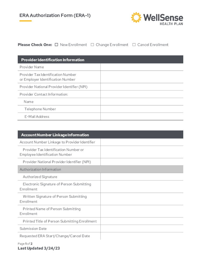 Fillable Online ERA Authorization Form (ERA-1) Fax Email Print - pdfFiller Fillable Online ERA Authorization Form (ERA-1) Fax Email Print - pdfFiller
