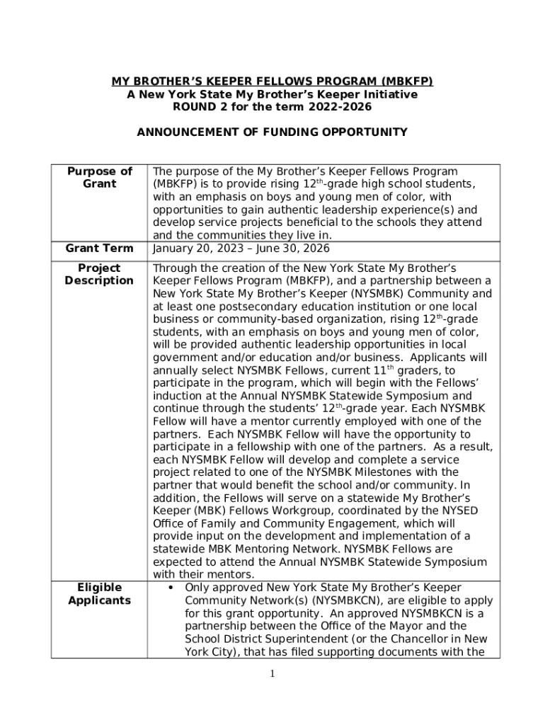MY BROTHER'S KEEPER FELLOWS PROGRAM (MBKFP) Doc Template | pdfFiller