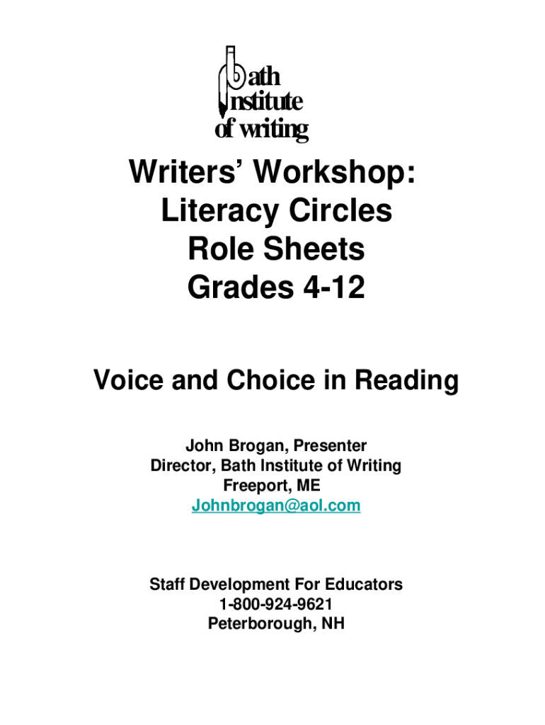 Fillable Online Writers' Workshop: Literacy Circles Role Sheets Grades ...