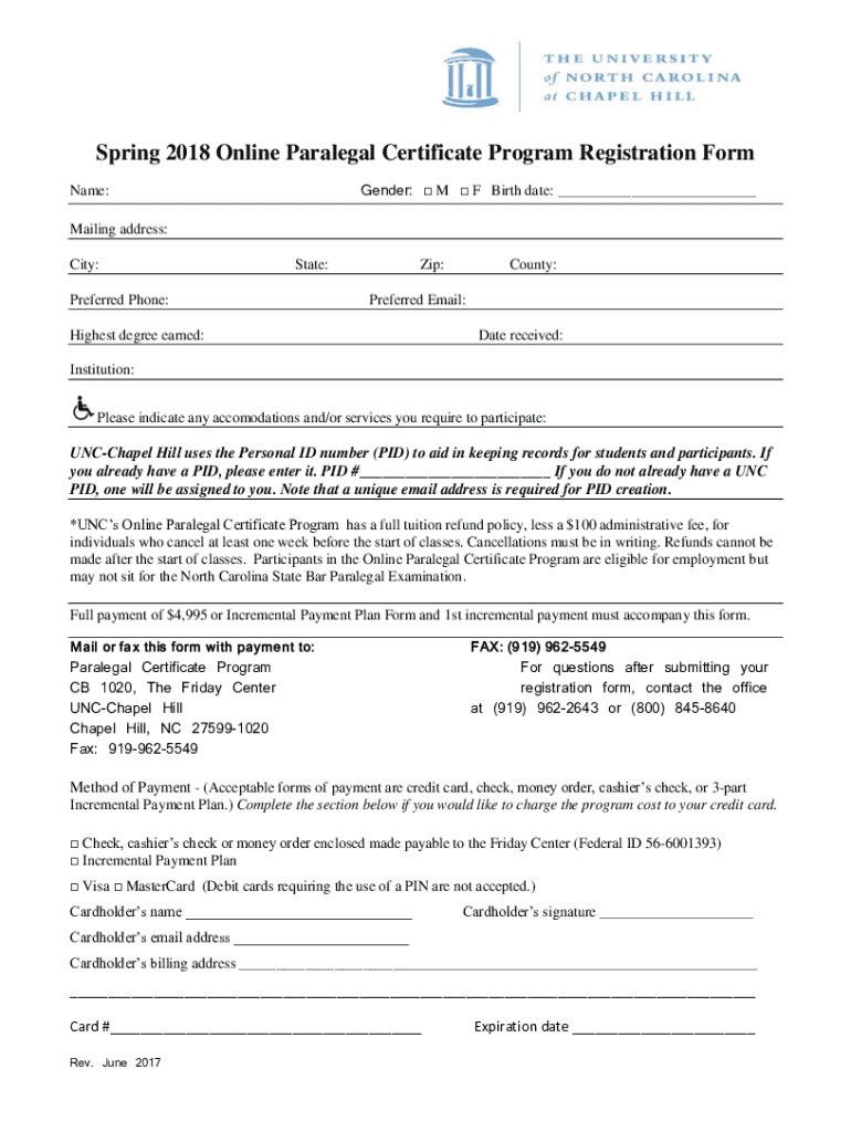 Fillable Online paralegal web unc Register Now - UNC-Chapel Hill ...