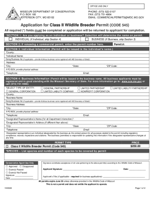 Fillable Online mdc mo Application for Class II Wildlife Breeder Permit ...