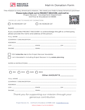 Fillable Online Project Recover Our Mission, Vision, Values - Fax Email ...