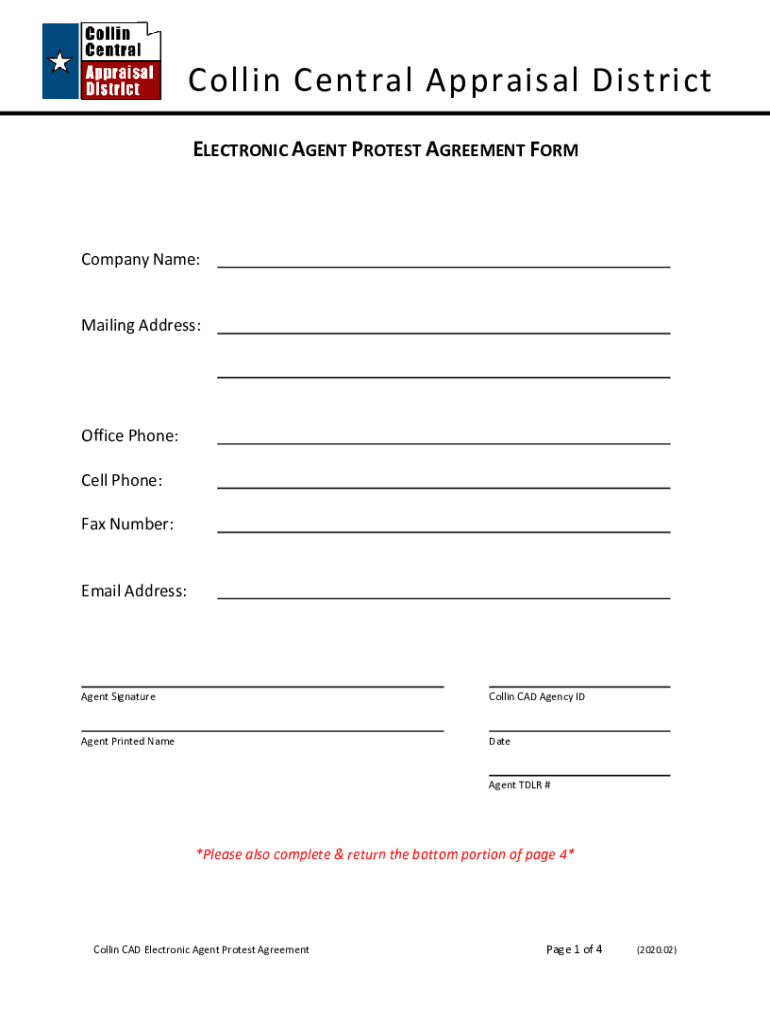 Fillable Online agent collincad Electronic Agent Protest Agreement Form ...