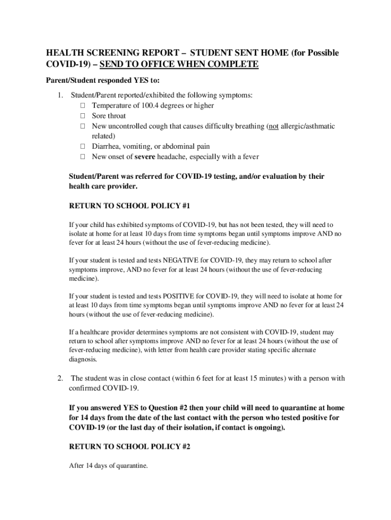 Fillable Online Daily Illness Symptom Screening ToolHealth Services Fax ...