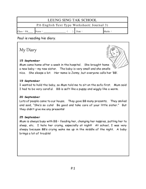 Fillable Online My Diary English Comprehension Worksheet Fax Email ...