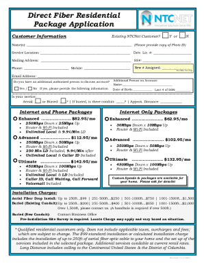 Fillable Online Direct Fiber Residential Package Application Fax Email ...