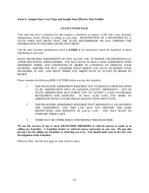 Fillable Online Form G- Sample State Cover Page and Sample State ...