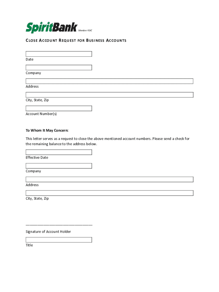 Fillable Online CLOSE ACCOUNT REQUEST FOR BUSINESS ACCOUNTS Fax Email ...
